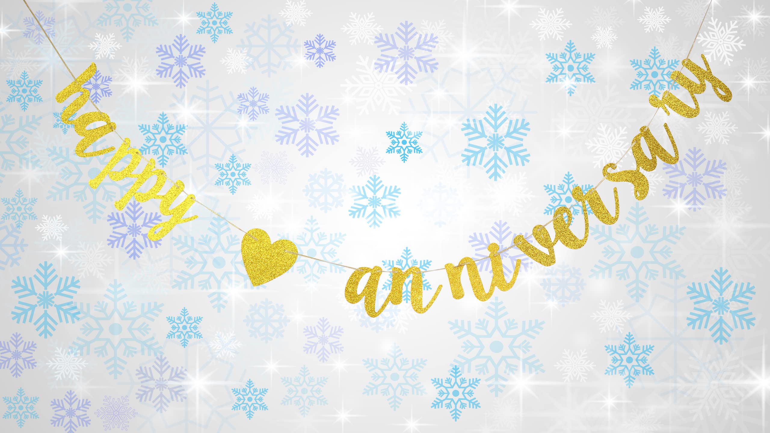 Happy Anniversary Glitter Banner, Bridal Shower, Engagement, Bachelorette,Wedding Announcement Party Photo Props(Gold)