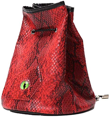 Grinning Gargoyle ā Massive Dice Bag with 7 Pockets - 500 Die Capacity Die Pouch with 7 Pockets ā Deluxe Dragon Skin Design with Eye (Red)