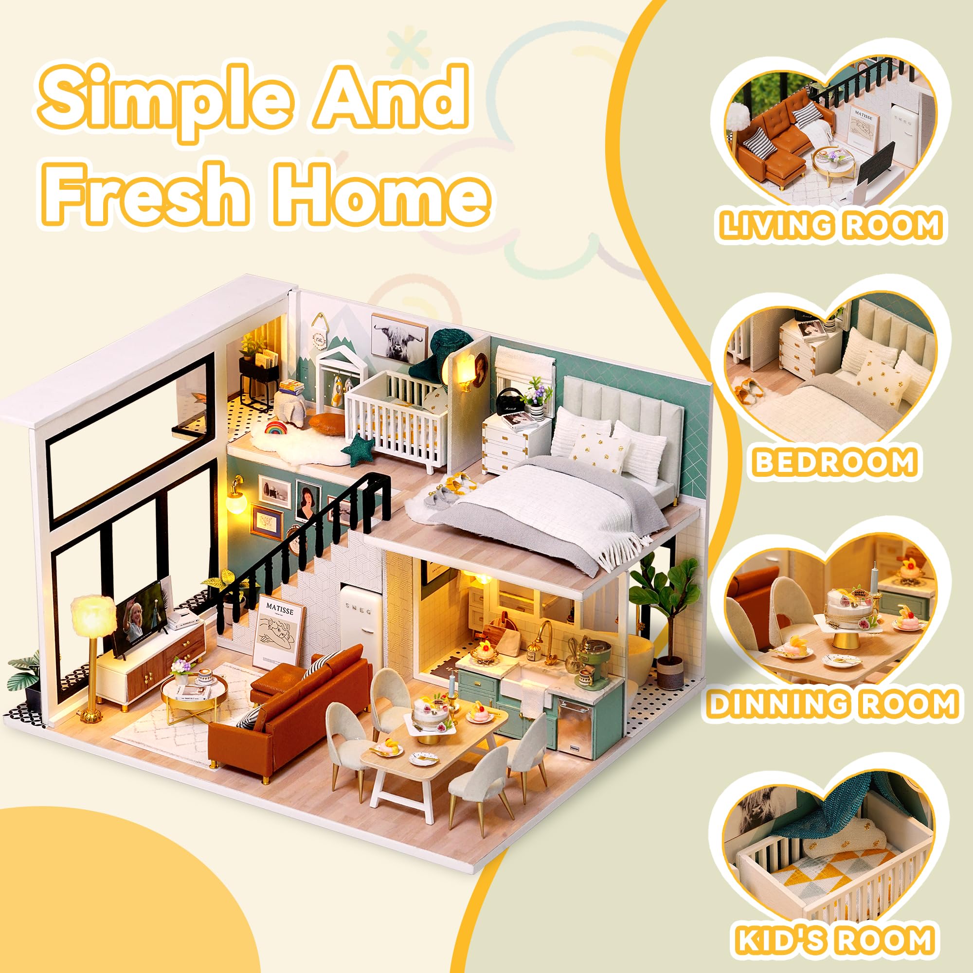 Flever Dollhouse Miniature DIY House Kit Creative Room with Loft Apartment Scene for Romantic Artwork Gift (Comfortable Life)