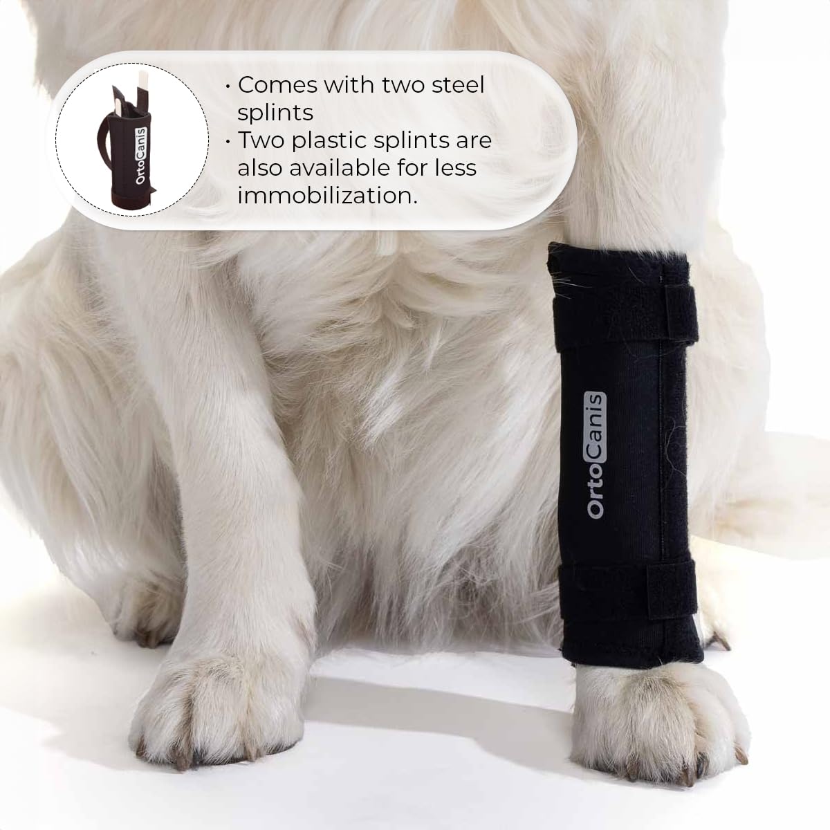 Ortocanis - Dog Carpal Support Brace - Carpal Instability or Osteoarthritis - Stabilizes and Reduces Pain - with Two Immobilization Splints - Made of Neoprene - Size XXL 15-19 cm