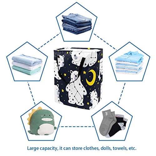 Constellation Bear with Moon Stars Print Collapsible Laundry Hamper, 60L Waterproof Laundry Baskets Washing Bin Clothes Toys Storage for Dorm Bathroom Bedroom