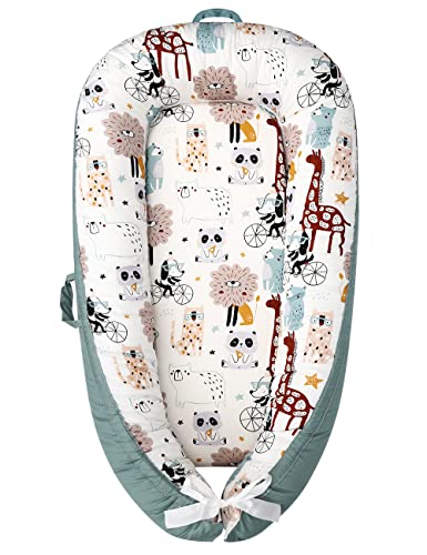 Portable Change Pad Soft Cotton Cover Adjustable Size for Lounger Machine Wash Color Geen Animal