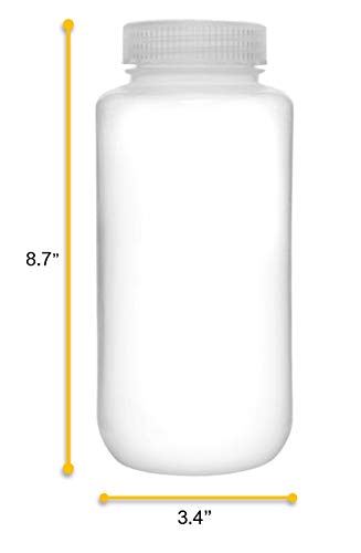 EISCO 12PK Reagent Bottles, 1000ml - Wide Mouth with Screw Cap - Polypropylene - Translucent Labs