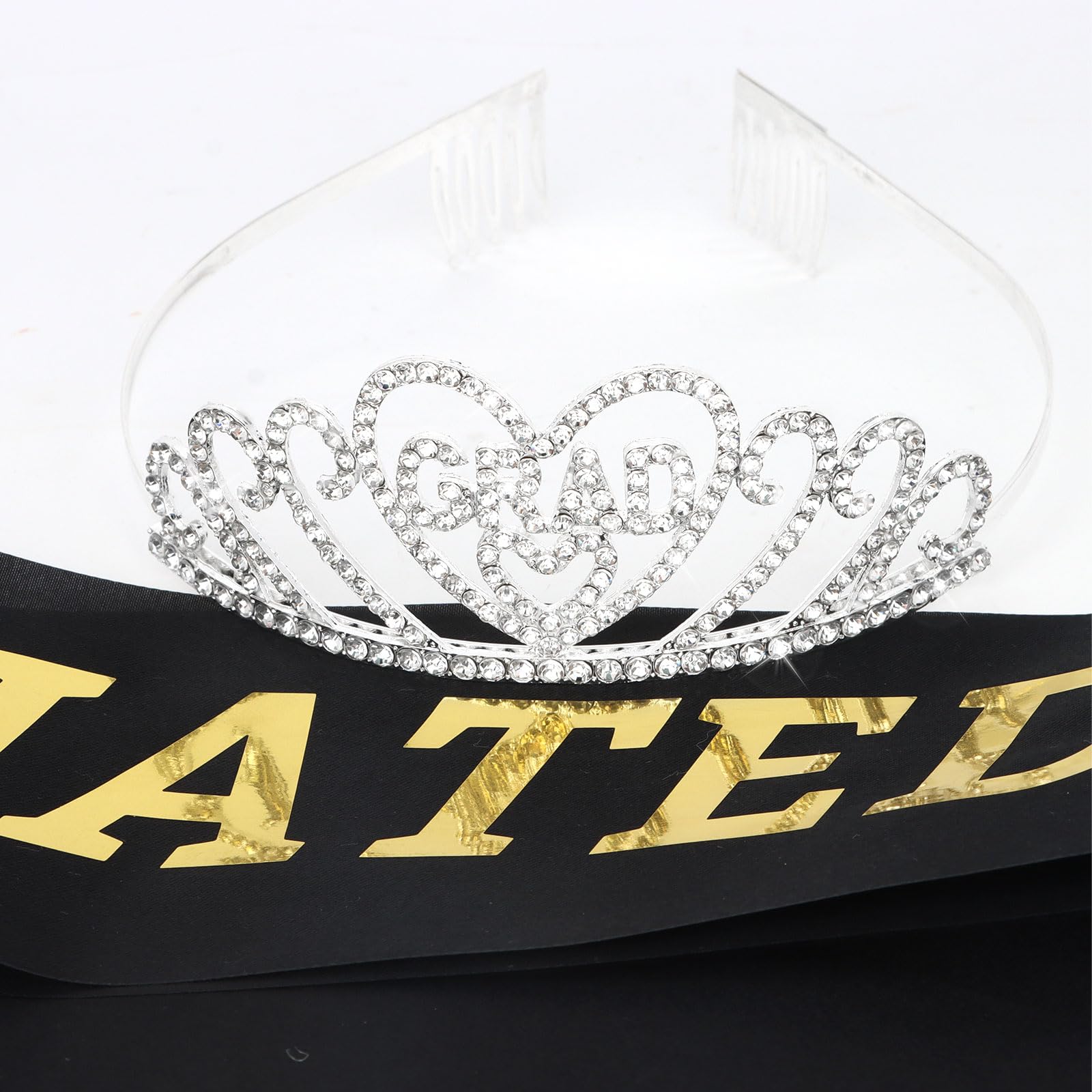 CAVETEE Graduation Crown and Sash Set, Gold 'I Graduated' 2024 Congratulations Party Decorations, Women's Grad Tiara and Sash, 2024 Grad Cap Decorations