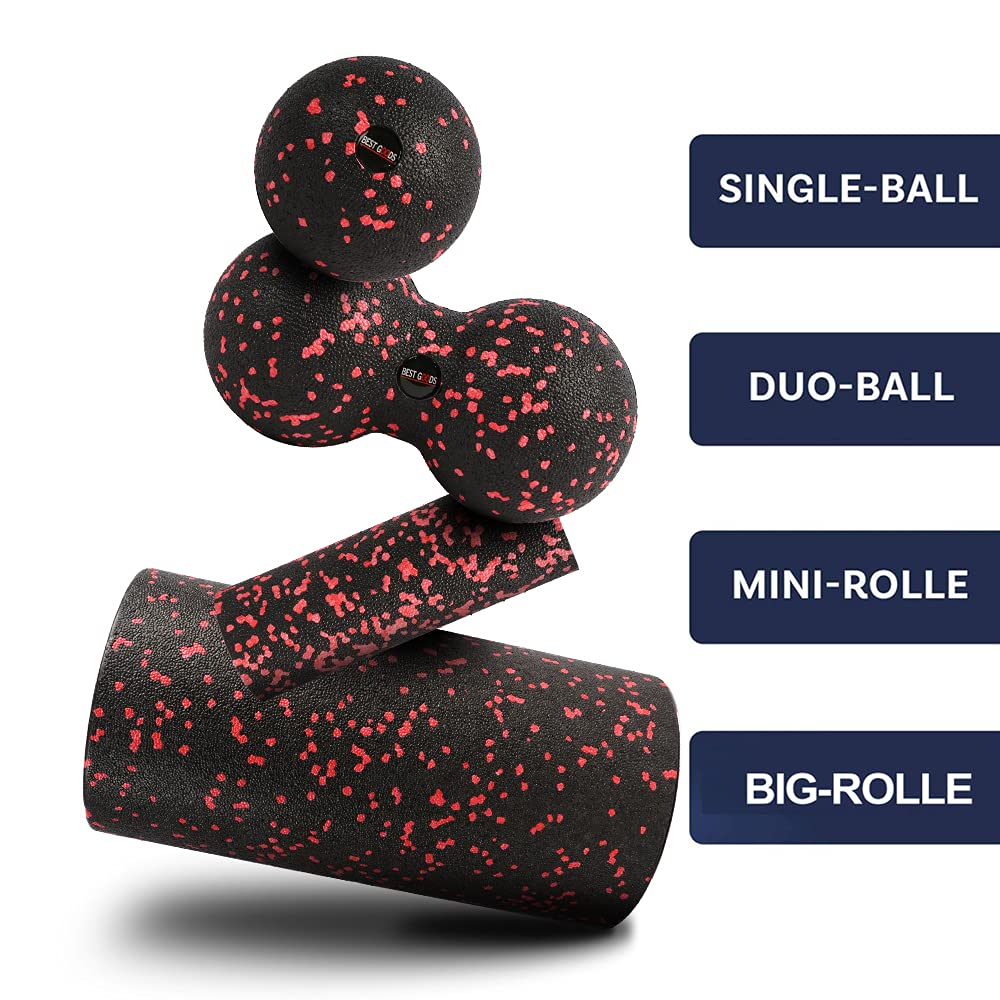BIGTREE4 in 1 Roller Set-High Density Back Roller, Muscle Roller Stick 2 Foot Fasciitis Ball Stretching Strap Peanut Massage Ball for Whole Body Physical Therapy & Exercise Back Pain Leg Deep Tissue