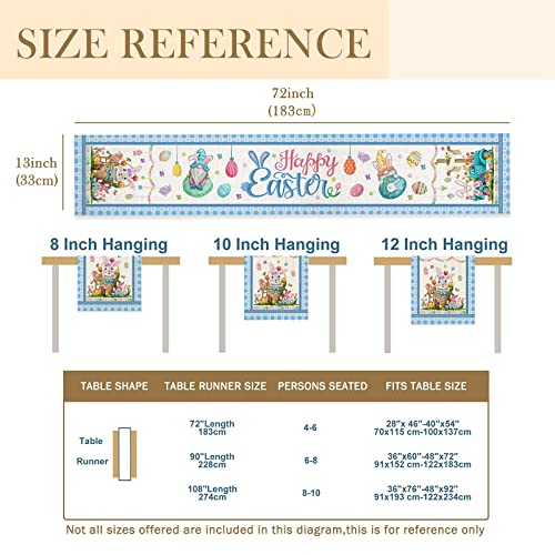 Easter Table Runner, Happy Easter Runner, Easter Bunny Eggs and Gnomes Blue Truck with Tulip Flowers Table Runners 72 Inches Long, Blue Buffalo Plaid Small Coffee Table Cloth for Home Dining Room