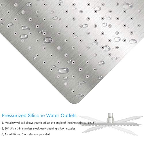 Derpras 16 Inch Square Rain Shower Head, 304 Stainless Steel, Ultra Thin High Pressure Bathroom Rainfall Showerhead (Brushed Nickel) (324 Jets)