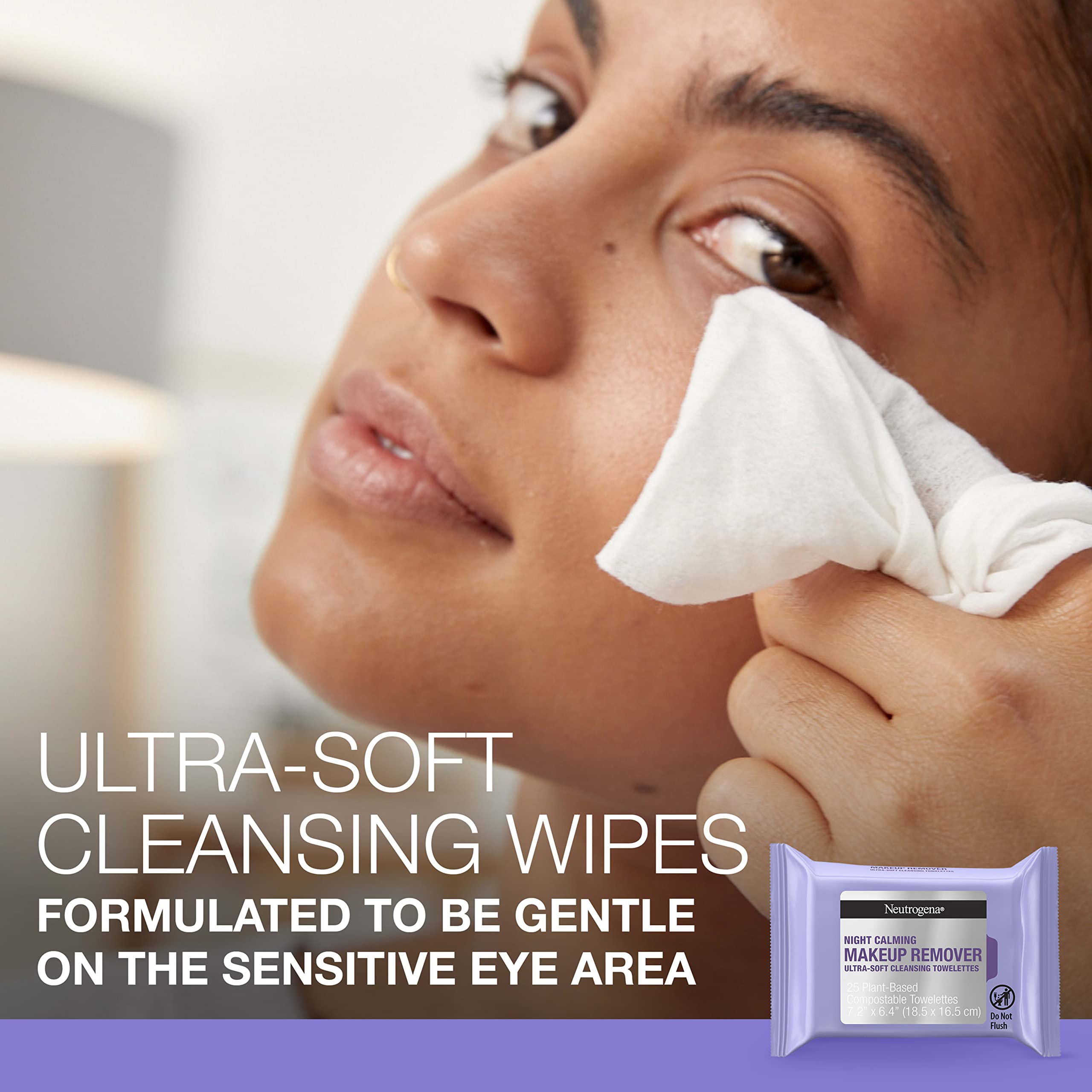 Neutrogena Makeup Remover Night Calming Cleansing Towelettes, Disposable Nighttime Face Wipes to Remove Dirt, Oil & Makeup, 25 ct