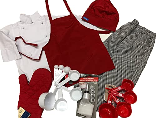 CHEFSKIN Children CHEF Set JACKET+ APRON+ HAT+ PANTS+ NAME Choose Color (not a Toy, Real Uniform XS (3-5 years old))