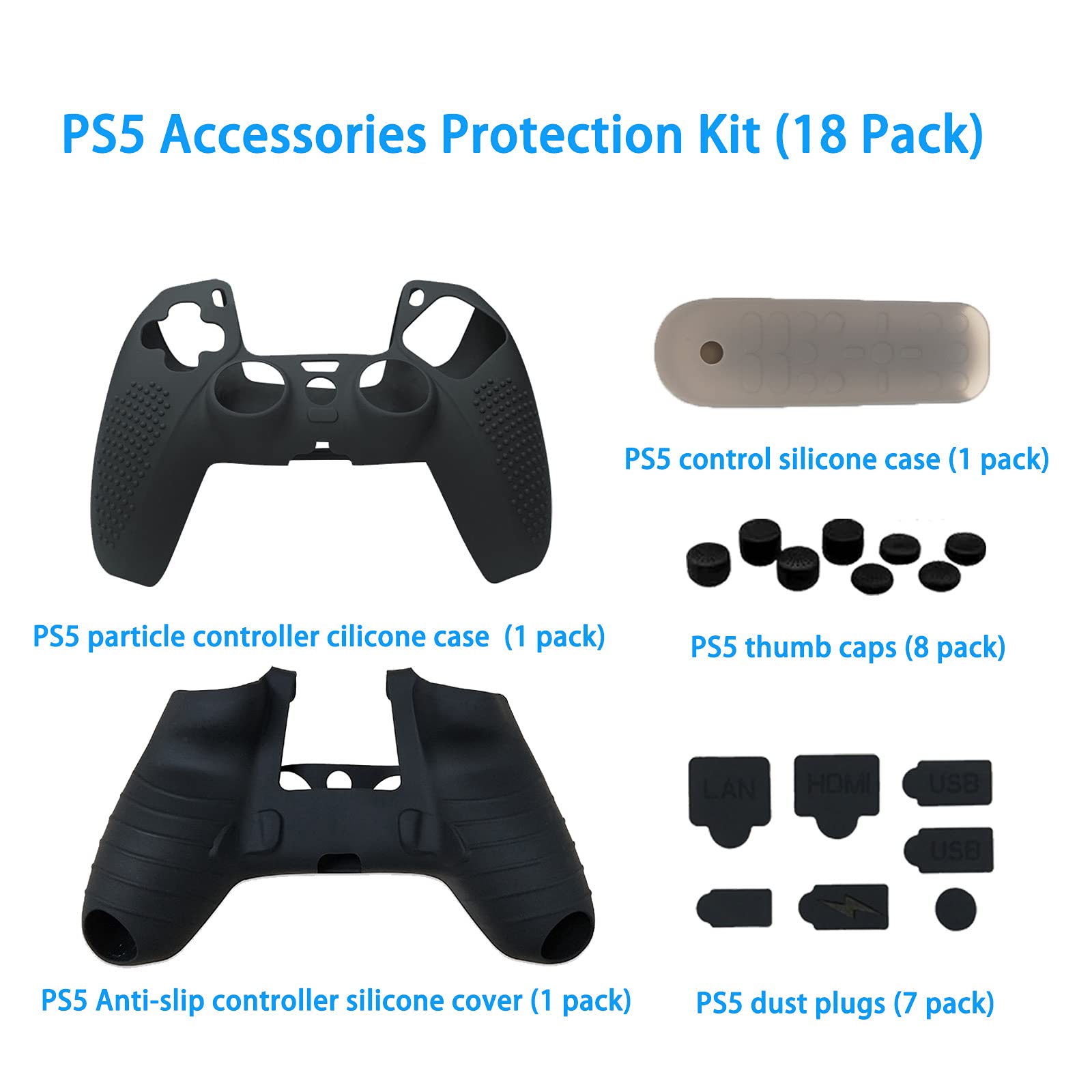 Bibolic PS5 Accessorys Kit - Bundle Accessories for Playstation 5, Controller Charger, Carrying Case, Silicone Case, Thumb Caps, Dust Plugs, Wall Mount Holder Set and More(21 in 1)