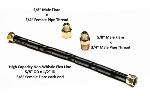 Dreffco 24'' x 3/4'' High Capacity Gas Flex Line - Premium Quality Black Non-Whistle Fire Pit, Fireplace, Dryer Gas Line - Perfect Gas Line for NG or LP Fire Pits - Versatile Usage - Easy Installation