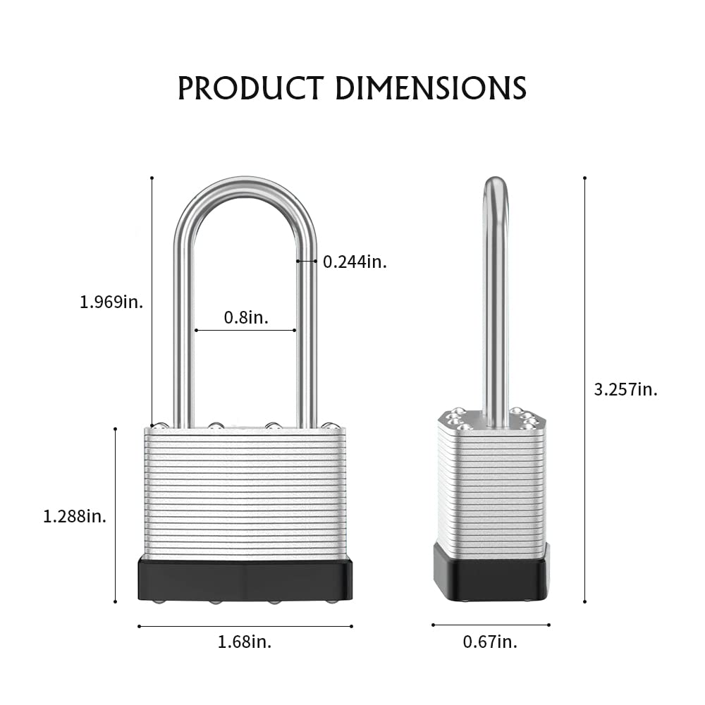 CINCINNO Laminated Steel Padlock with Key,6 Pack Keyed Alike Padlocks with Long Shackle