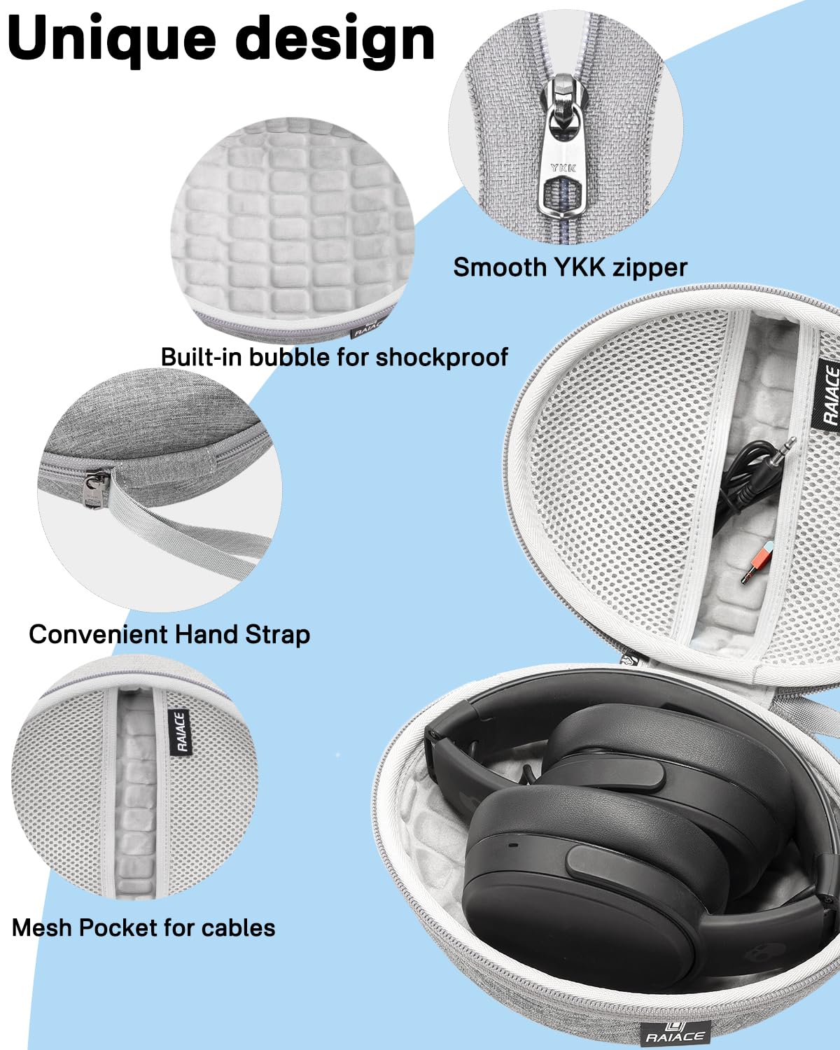Hard Travel Carrying Case Compatible with Skullcandy Crusher Over-Ear Headphones. (Case Only, Not Include The Device)-Gray(Gray Lining)