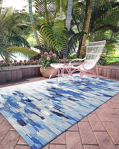 Contemporary Blue Large Rectangular Area Rugs 5' x 7' Living Room, Abstract Rustic Painting Art Durable Non Slip Rug Carpet Floor Mat for Bedroom Bedside Outdoor