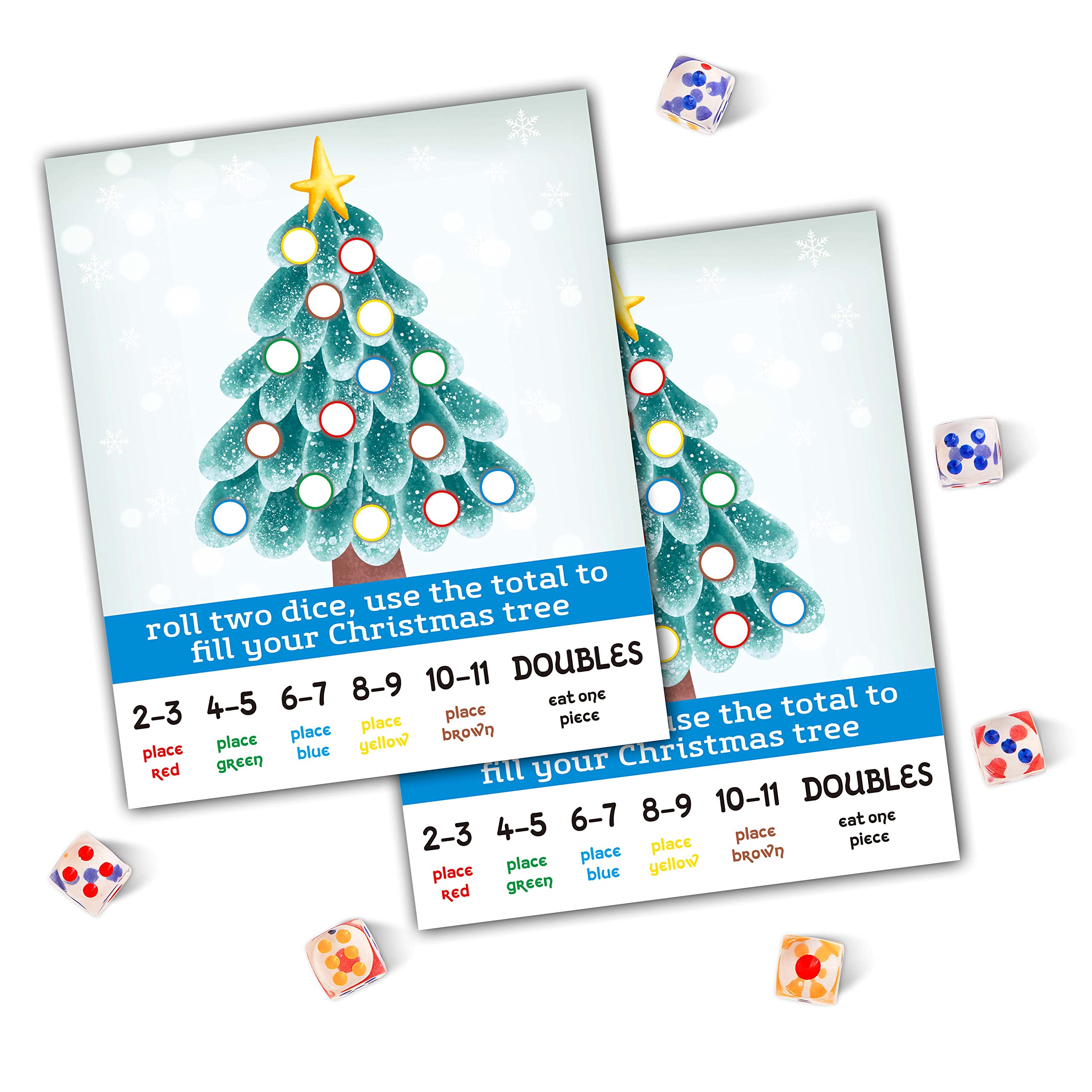 Christmas Party Roll The Dice Game, Kids Table Game, 10 Play Cards 20 Transparent Dices - 5 x 6 inches(MMgame-A002)