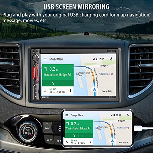 Double Din Car Stereo Receiver: 7 Inch HD Touchscreen Car Audio with Bluetooth β LCD Capacitive Monitor | Mirrorlink | Live Rearview Camera | USB/SD/AUX Input | AM/FM Car Radio | Subwoofer