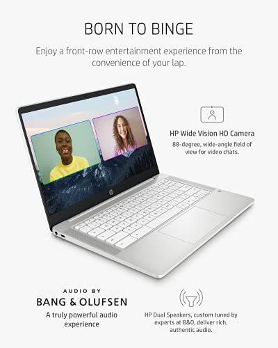 HP Chromebook 14 Laptop, Intel Celeron Processor, 4 GB RAM, 32 GB eMMC, 14β FHD (1920 x 1080) Chrome OS, Webcam & Dual Mics, Work, Entertainment, School, Long Battery Life (14a-na0170nr, 2021)