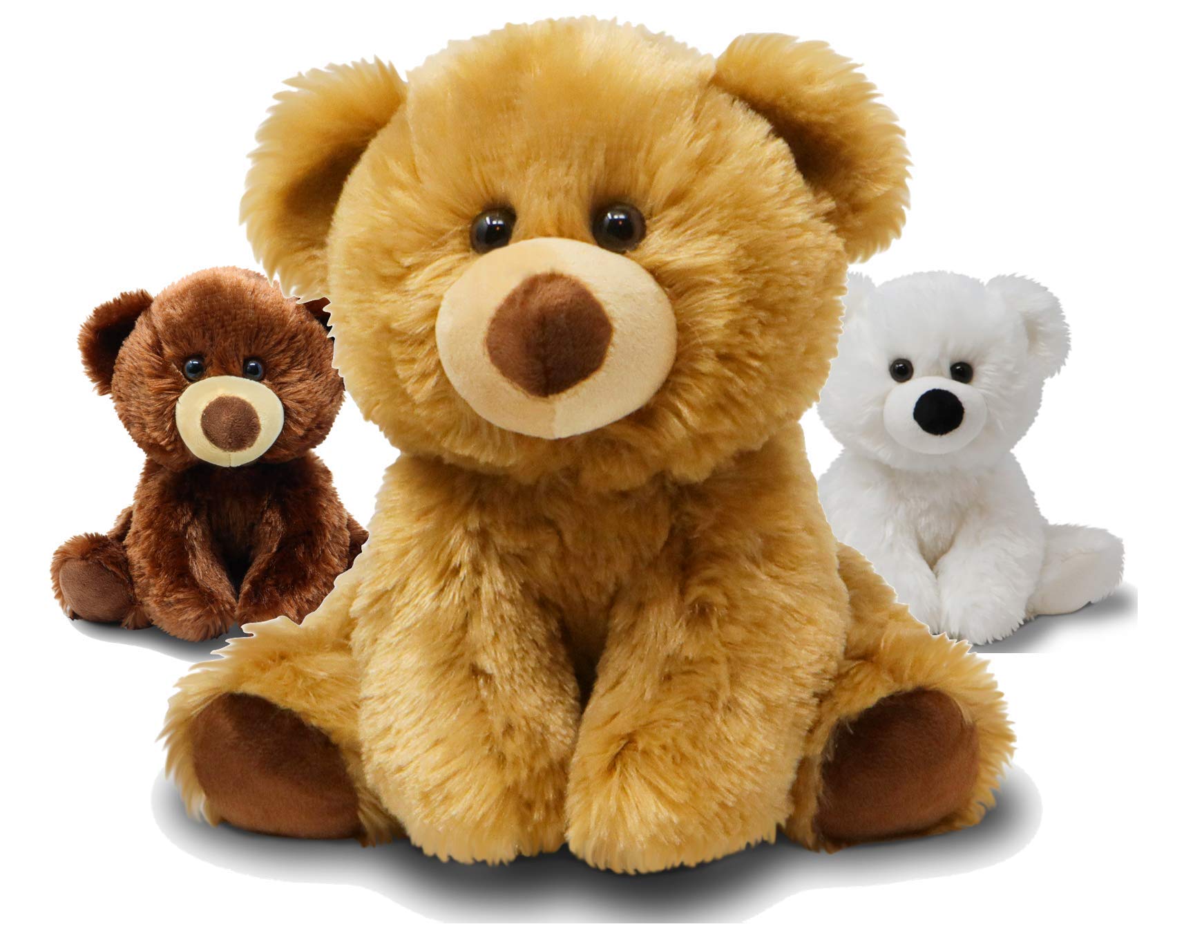 Fluffuns Teddy Bears - 9" - Cute Stuffed Animal in 3 Colors - 3-Pack of Stuffed Bears: Brown, Golden, White Teddy Bear- Plush Toy - Great Gift for Baby Girl, Boy, Kid and More!