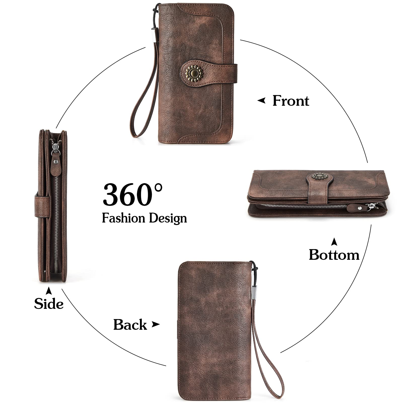 BOSTANTEN Womens Wallet Genuine Leather Large Capacity Wristlet Clutch Purse Credit Card Holder with RFID Blocking Grass-Green