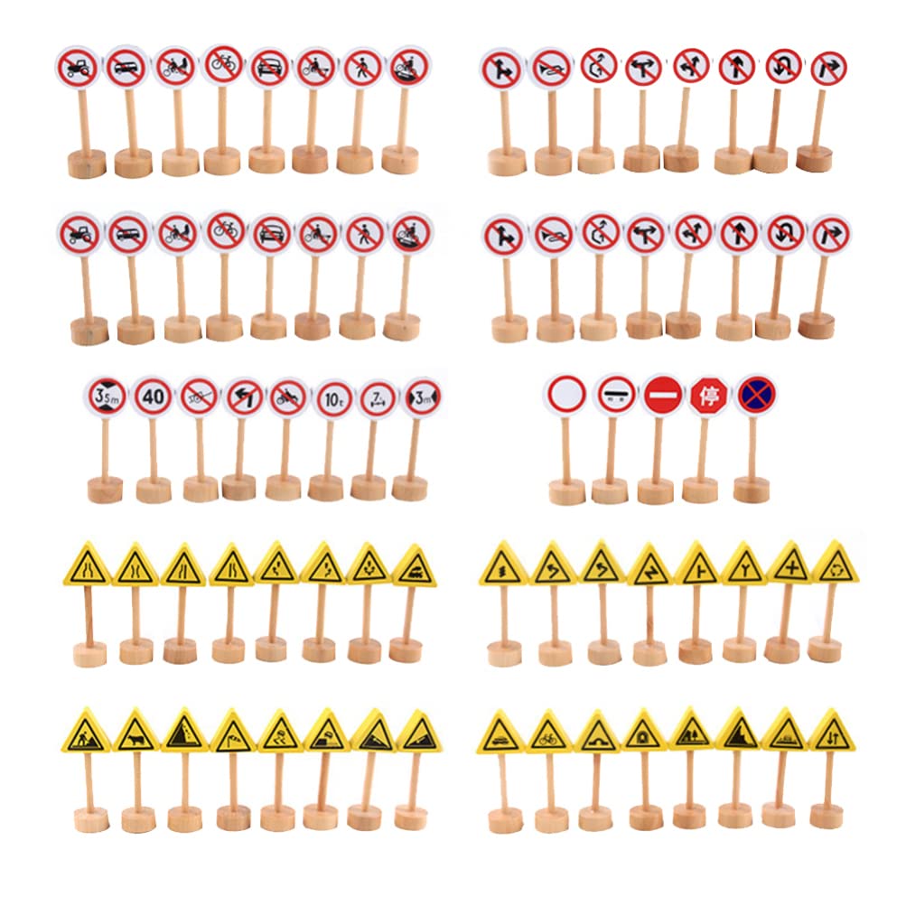 Wooden Road Construction Traffic Sign: 50pcs Toy Street Signs Small Toy Cars and Other Diecast Vehicles Wood Cars Toys Traffic Signs Toys
