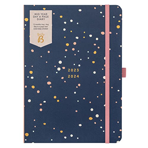 Busy B Mid Year Day a Page Diary August 2023 - August 2024 - Navy - A5 Daily Planner with Pen Holder, Elastic Closure and Year Planne