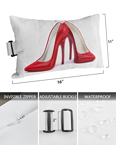 HilariousM Red High Heels Modern Outdoor Pillows for Chaise Lounge Chair, Rustic Wood Waterproof Lumbar Head Support Pillow with Adjustable Elastic Band for Pool Patio Furniture Decorative