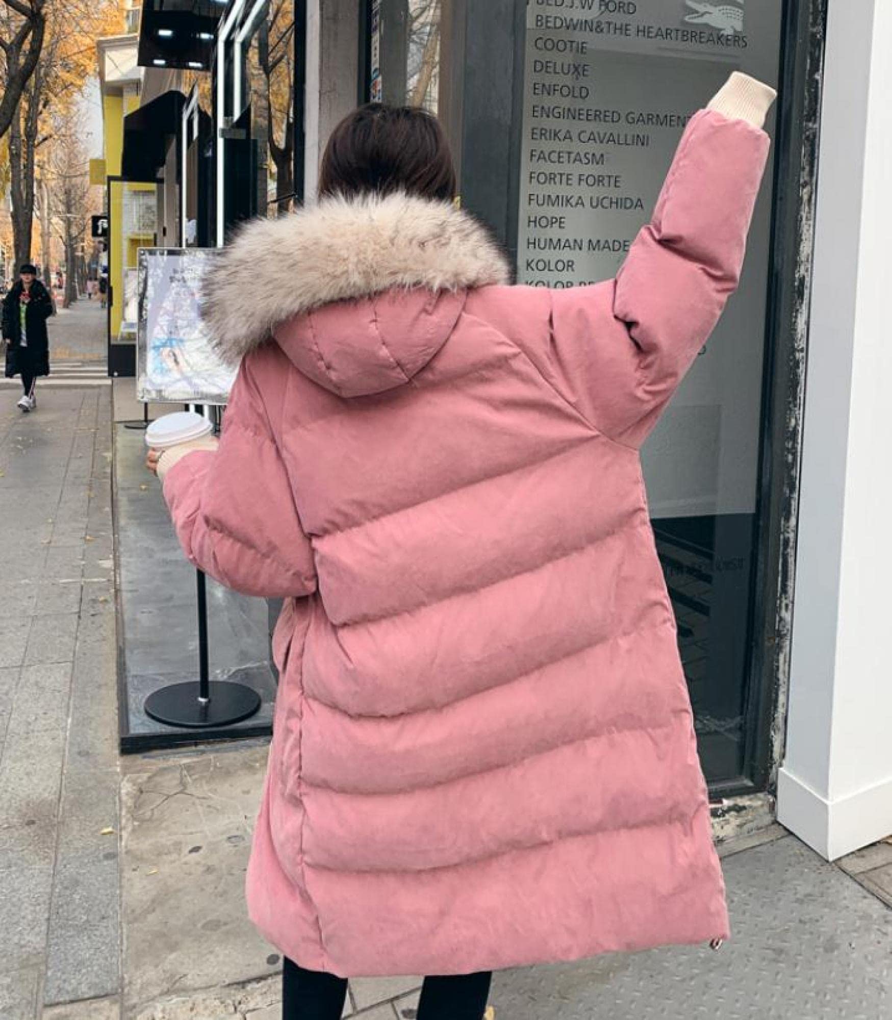 BLFYQB Female Cotton Corduroy Winter Nagymaros Collar in The Long Section Thicken Hooded Jacket Coat Students Soft and Comfortable/Pink/L