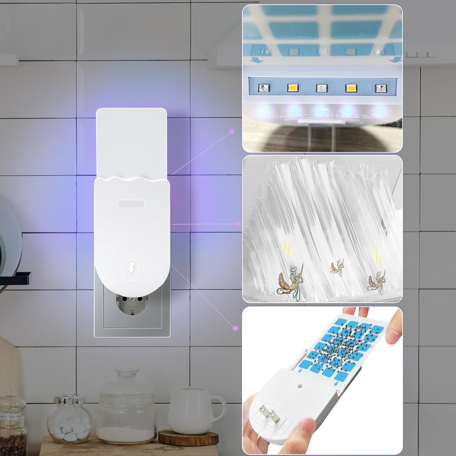 Flying Insect Trap - Indoor Fly Trap,4 PCS Highly Effective UV Blueish-Purple Light,Flying Insect Trap with Sticky Pads,for Flies, Fruit Flies, Moths, Gnats, and Other Flying Insects (4 pcs)