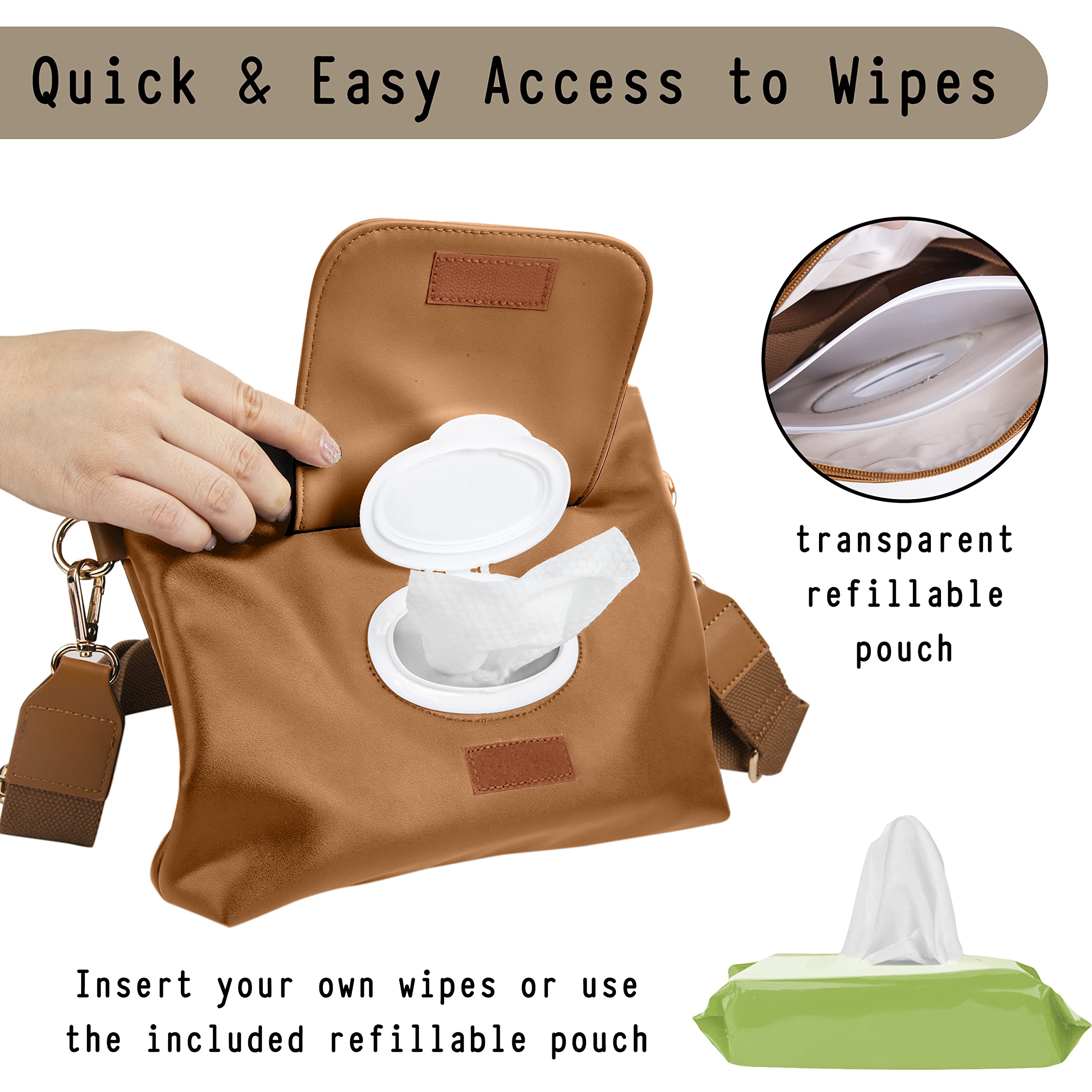 Brite Tools Leather Crossbody Diaper Clutch Bag Refillable Wipes Holder Dispenser Small Crossbody Wristlet Designer Purse (Brown)