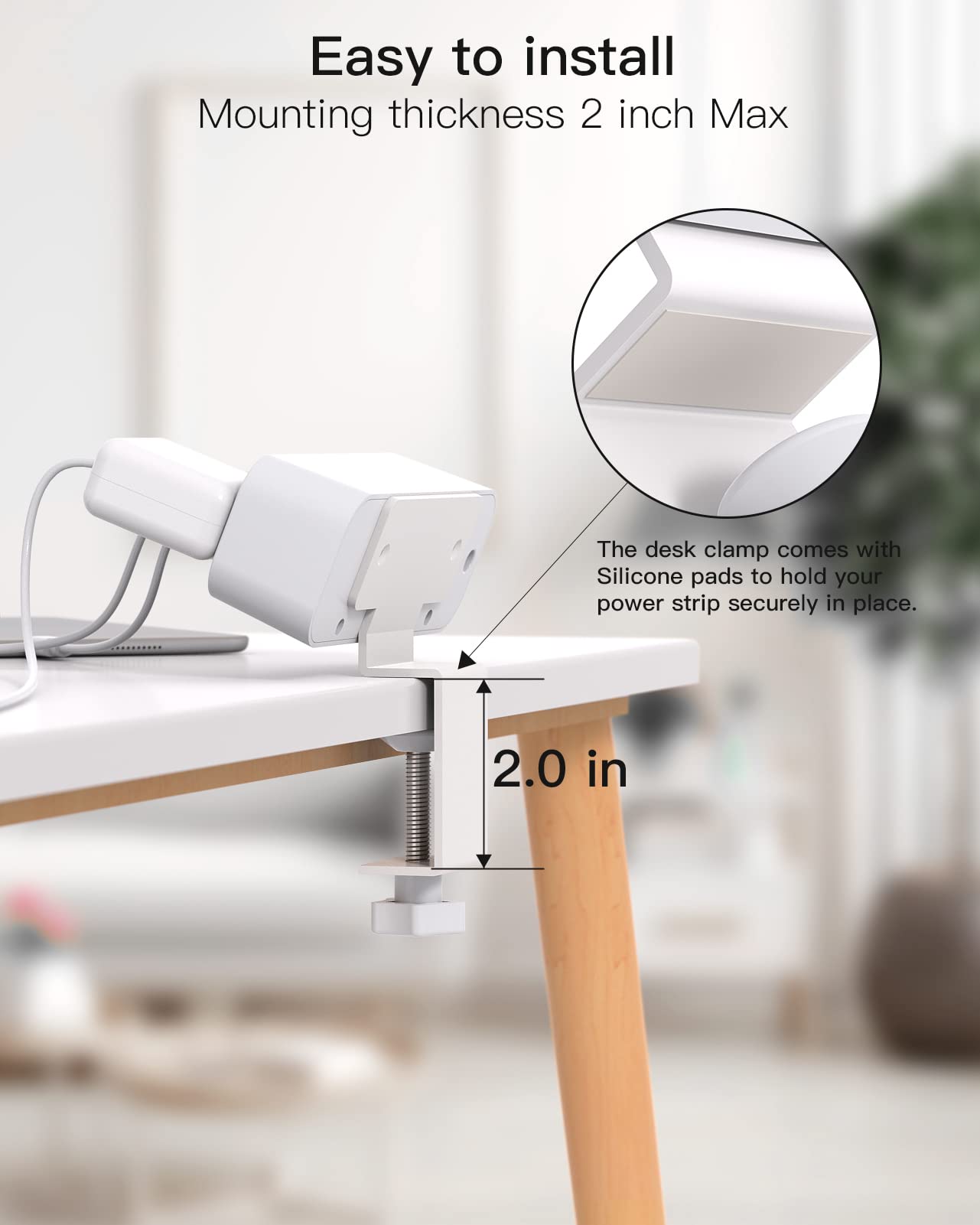 Desk Clamp Power Strip 10ft Flat Plug Extension Cord with USB C, 2 Outlets, Surge Protector USB C (PD 20W), USB A(QC 18W) Fast Charging Ports,Table Outlets for Home, Office