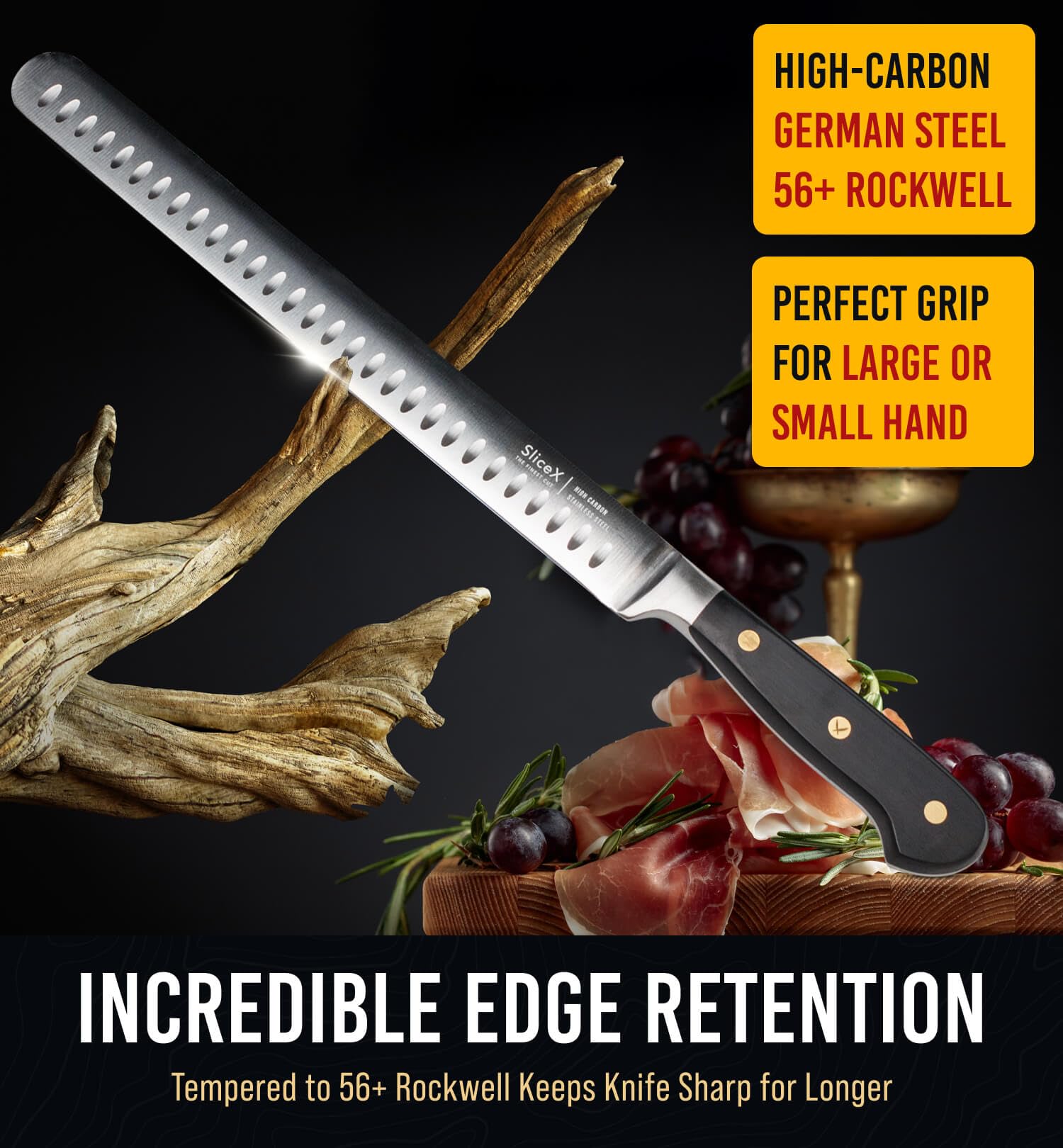 Bright Hobby Meat Carving Knife - Razor Sharp 12 in Large Slicer for Meat, Slicing Cutting, Brisket, Beef, BBQ, Ham etc. The Best Brisket Knife, White, (SK-001)