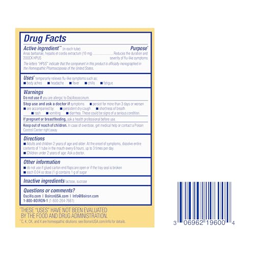 Boiron Oscillococcinum for Relief from Flu-Like Symptoms of Body Aches, Headache, Fever, Chills, and Fatigue - 60 Count (2 Pack of 30)
