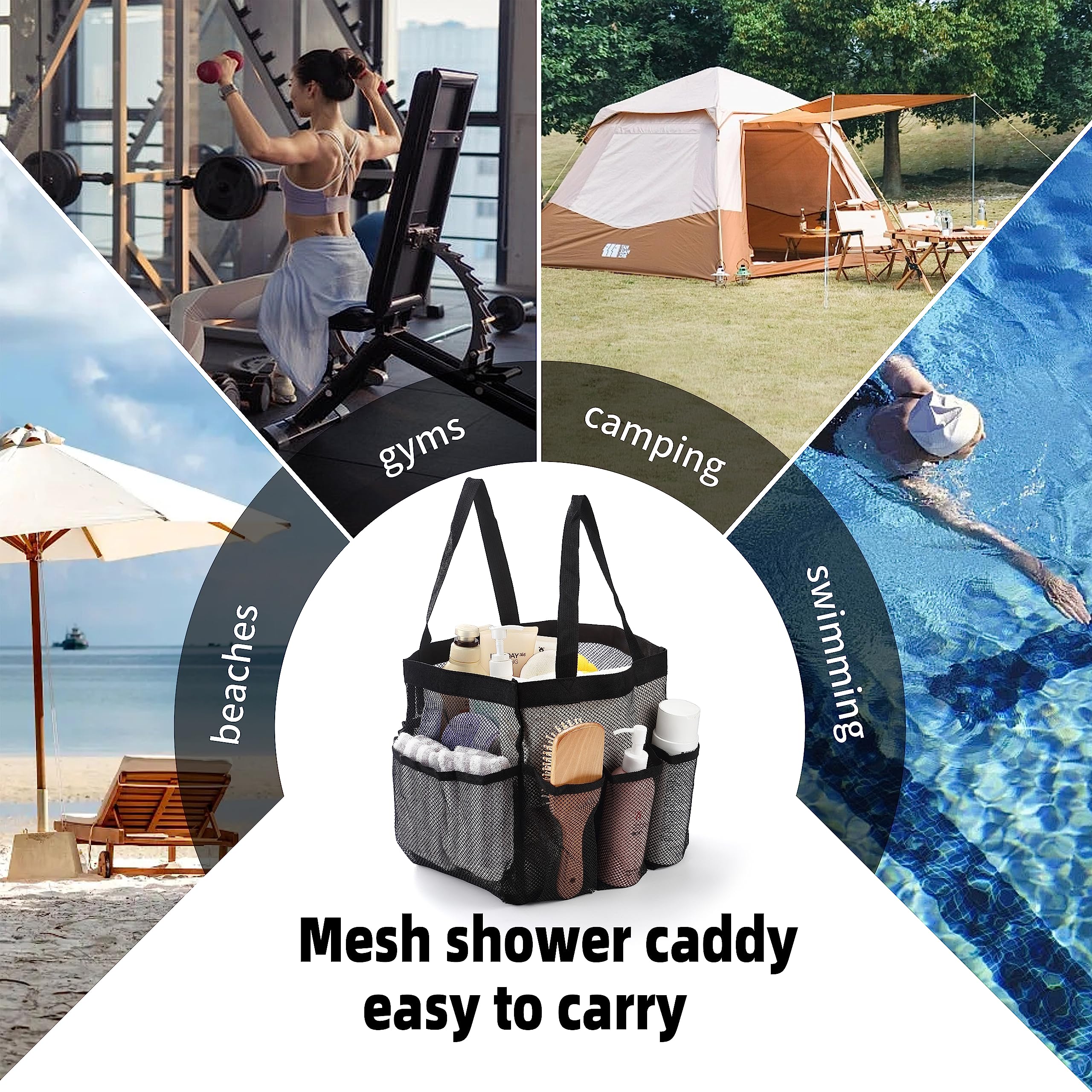 Domonic Home Shower Caddy Portable with Handle, Plastic Shower Caddy Dorm and Mesh Shower Caddy Set for College Dorm,Bathroom,Beach,Swimming,Gym, White