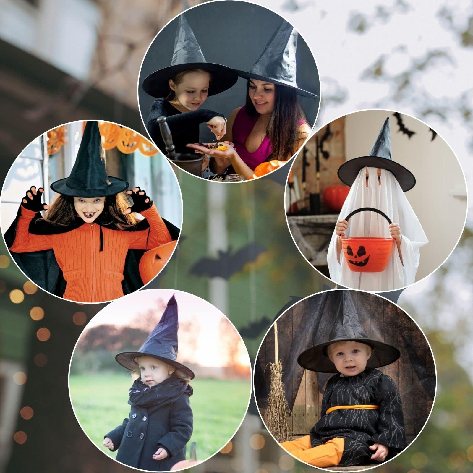 CROOT 8 Pieces Witch Hats Decorations, Halloween Costume for Hanging Witchs Hats Theme Decoration or Halloween Party Cosplay Holiday Hat,Black Witch Hat
