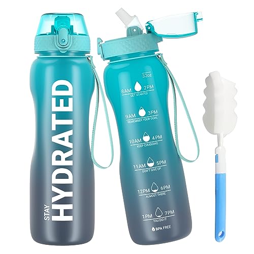 Gohippos Water Bottles with Times to Drink, 32 oz Water Bottle with Straw, Motivational Water Bottle for Gym School Office to Stay Hydrated, BPA Free & Leakproof (1 Bottle)