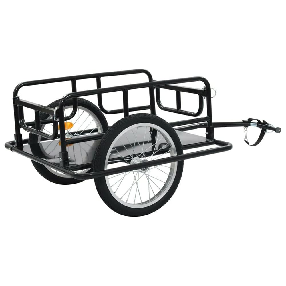 Bike Cargo Trailer with 2 Wheels, Folding Frame Bicycle Wagon Carrier Luggage Storage Cart with Rain Cover, Black+Red