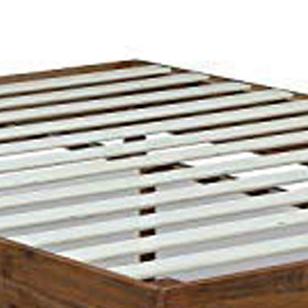 Benjara, Brown Slatted Full Size Wooden Bed Frame with Turned Legs