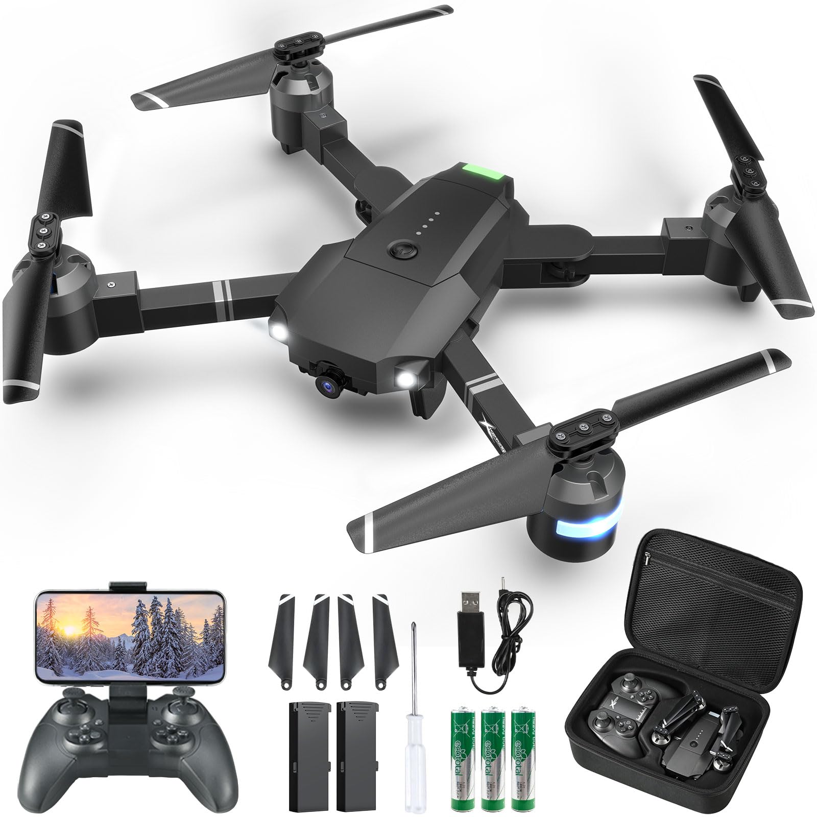 ATTOP Drone with Camera for Adults, 1080P Live Video 120Β°Wide Angle APP-Controlled Camera Drone for Kids over 8 Years Old, Beginner Friendly with 1 Key Fly/Land/Return, FPV Drone w/ Safe Emergency Stop, Remote/Voice/Gesture Control, 360Β°Flip, Carrying Cas