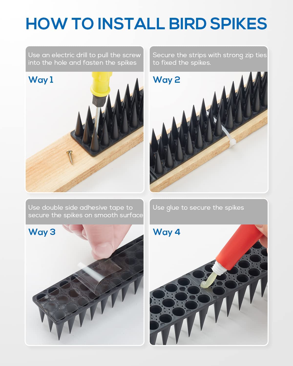 Bird Deterrent Spikes for Small Robin Pigeon Squirrel Raccoon Crow Cats, Defender Spikes to Keep Birds Away and Keep Birds from Building Nest