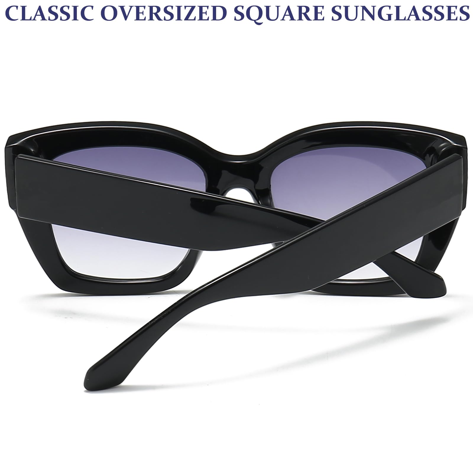 BRMHDY Oversized Square Sunglasses for Women Thick Fashion Big Frame Sunnies Trendy UV400 Black Shades (Black/Grey Gradient), MM