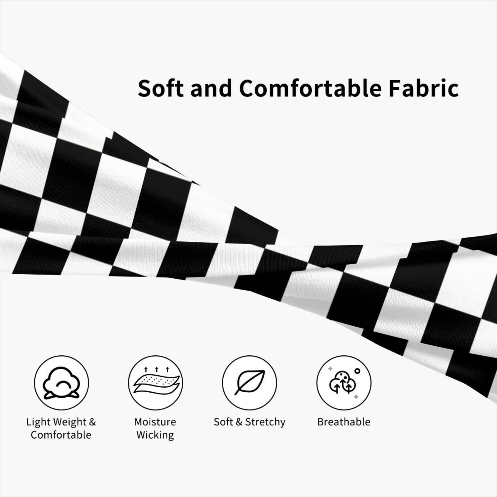 Black White Race Checkered Flag Pattern Fitness Exercise Headband Unisex Yoga Non-Slip Quick-Drying Fitness Headband One Size