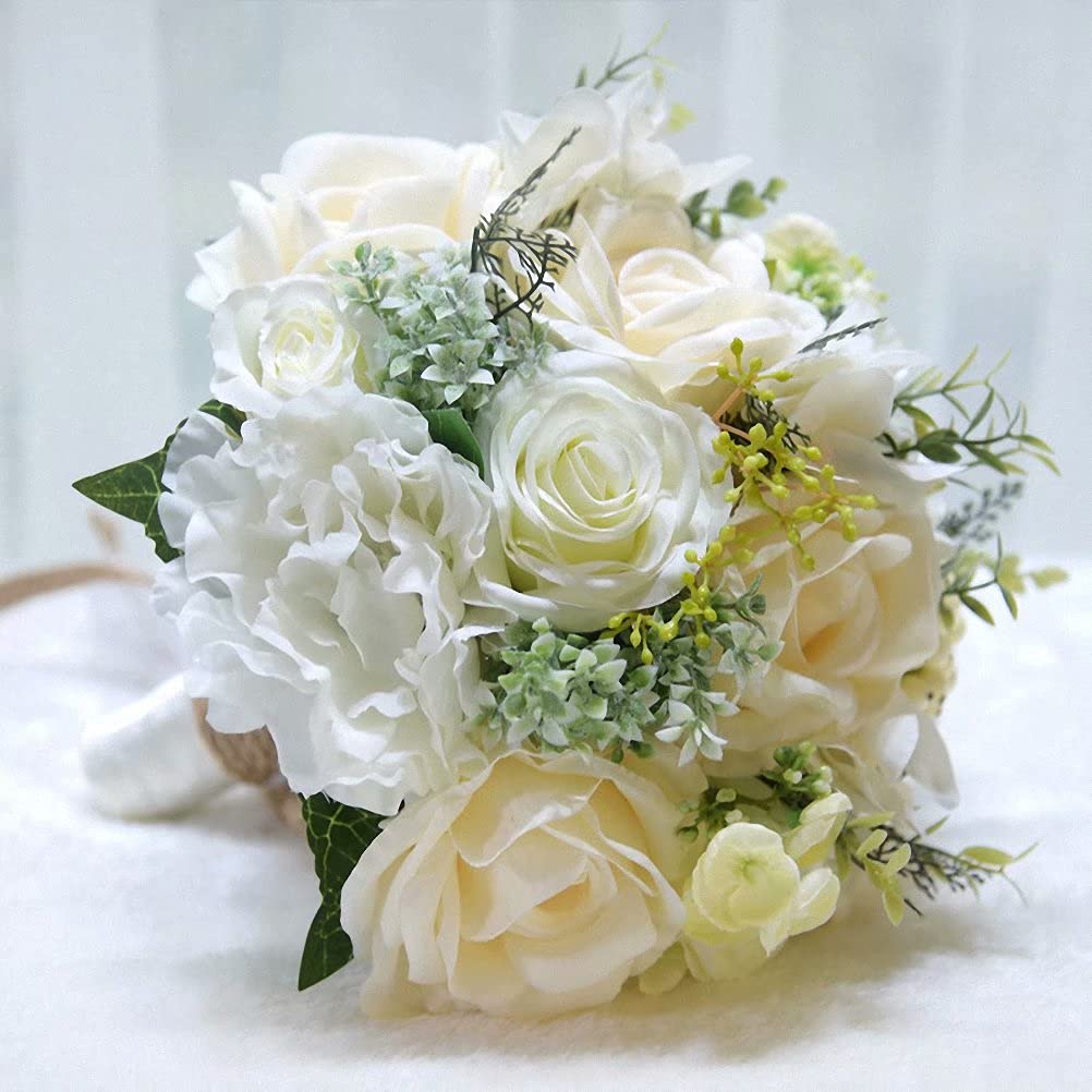 Scannay Artificial Flowers Rose Bouquet Bridal Wedding Bouquet Silk Rose Flower for Home Garden Party Wedding Decoration