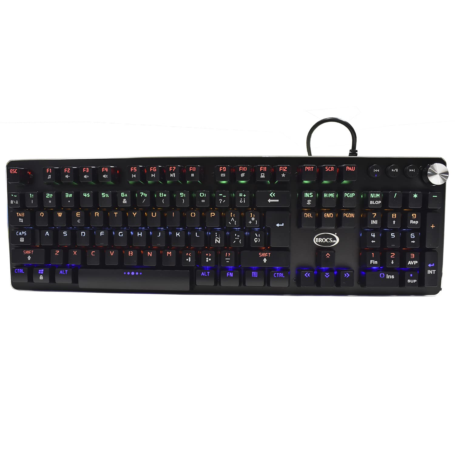 Brocs - Mechanical Gaming Keyboard, RGB Backlight, Anti-ghosting Keys, Multimedia Buttons, with USB Connection Cable