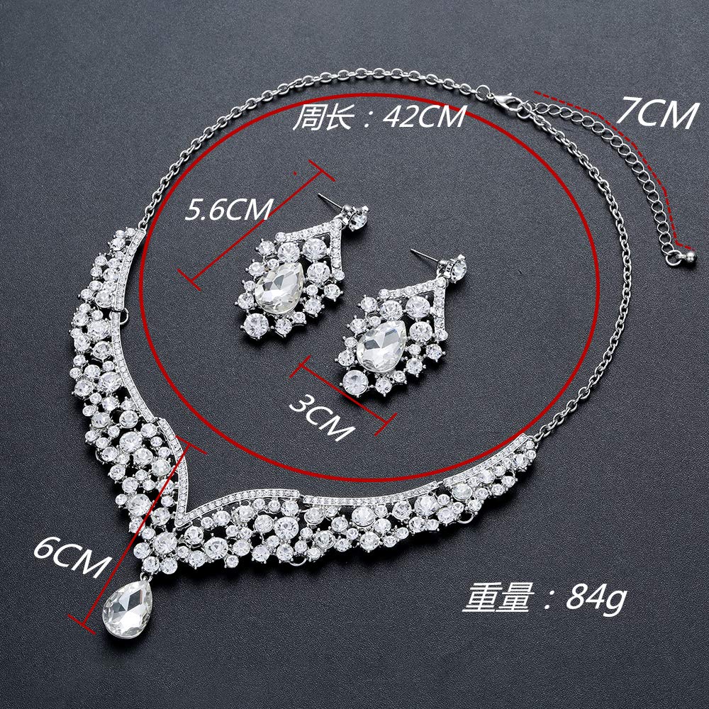Hapibuy Crystal Bridal Wedding Necklace and Earrings Jewelry Set For Women and Brides