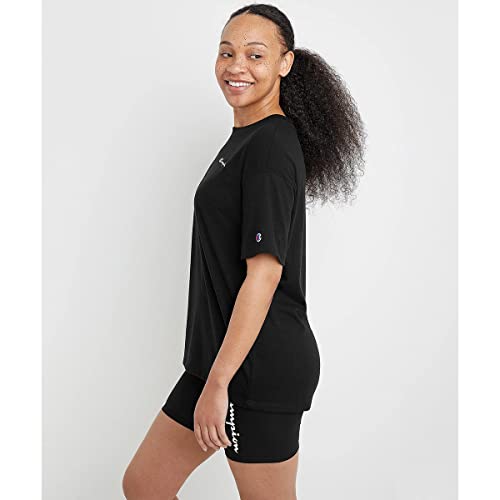 Champion Powerblend Oversized Tee, Women’s Logo T-Shirt, Black, Large