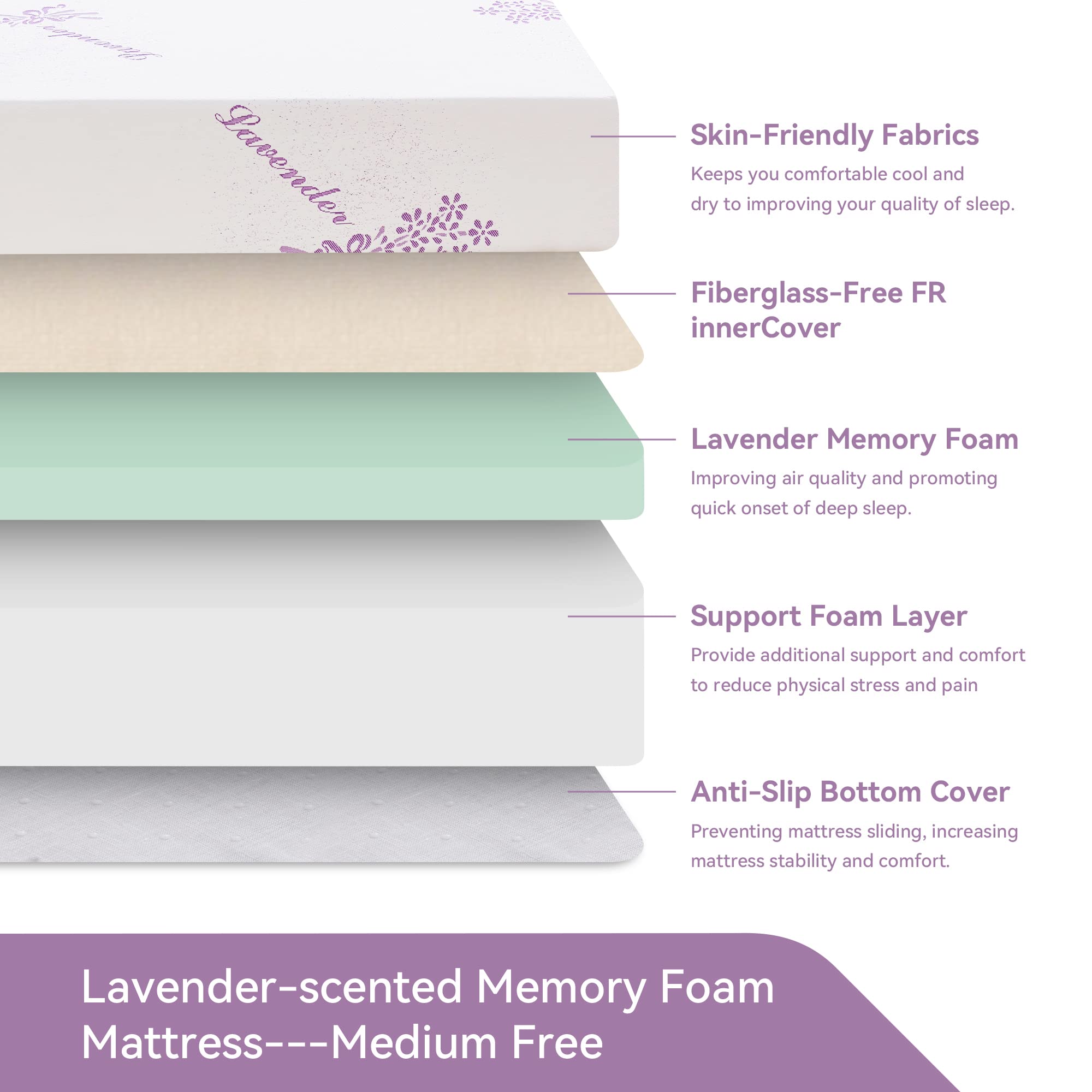 Hcore 10 Inch King Memory Foam Mattress,Cooling Lavender Mattress in a Box,Medium-Firm Mattress Made in USA,Pressure Relief & Temperature Regulation,Fiberglass-Free,CertiPUR-US Certified