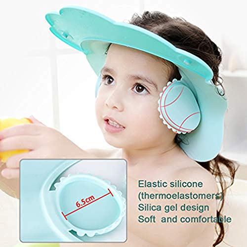 Baby Shower Cap Bathing Cap Safe Silicone Protection Bath Cap Soft Adjustable Visor Hat for Protector Head Eye Ear Shampoo Caps for Toddler,Baby, Kids,Children(Blue)