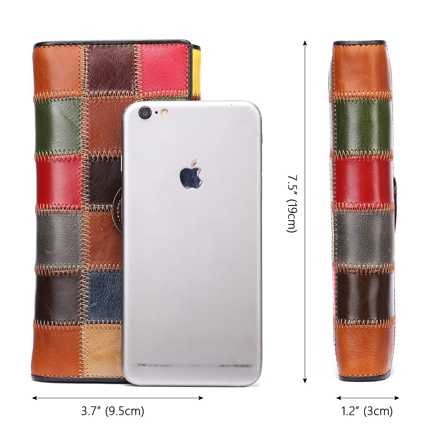 MASIWEI Genuine Leather Patchwork Wallet for Women Multicolor Trifold Wallets Ladies Card Holder Money Organizer with Coin Purse