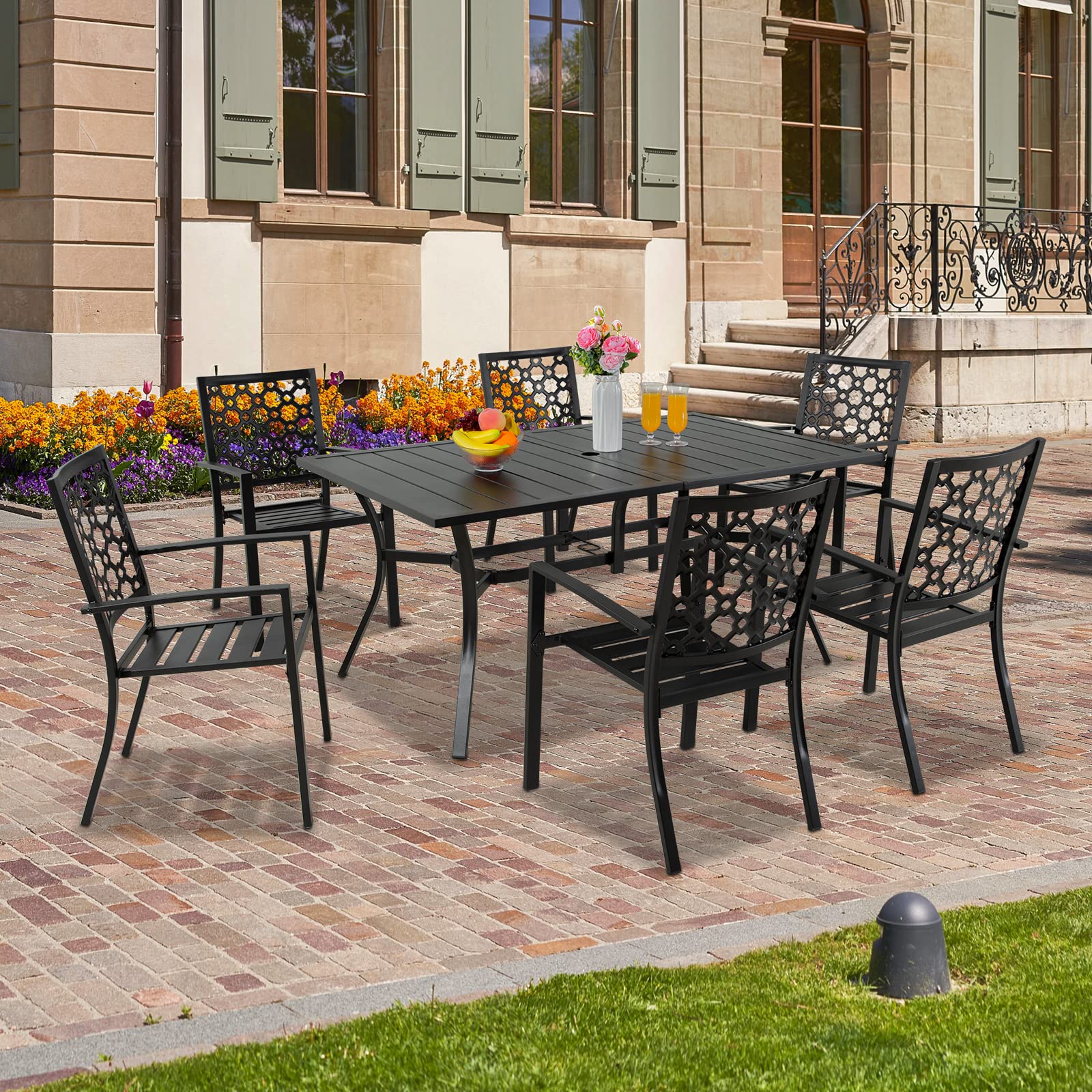 MEOOEM Patio Dining Chairs 6PC Outdoor Metal Stackable Arm Chairs, Backyard Garden Chair, Black