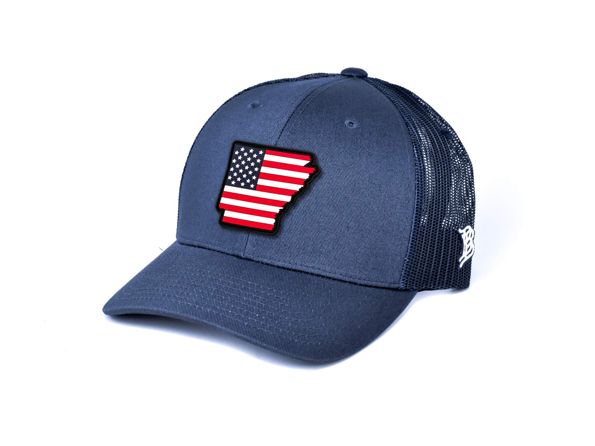 Branded Bills Arkansas PVC Patriot Patch Hat Curved Trucker - One Size Fits All (Navy/Navy)